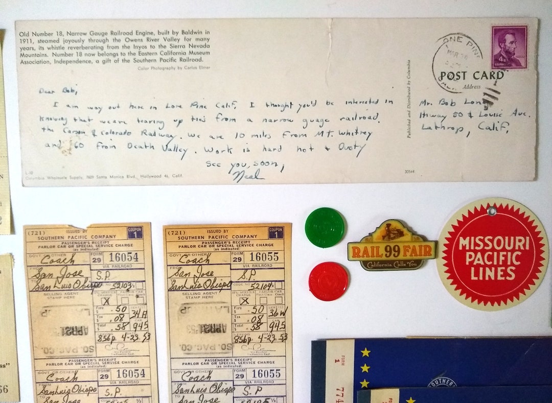 Vintage 16 Piece Railroad Memorabilia, Railroadiana Set With a Postcard ...