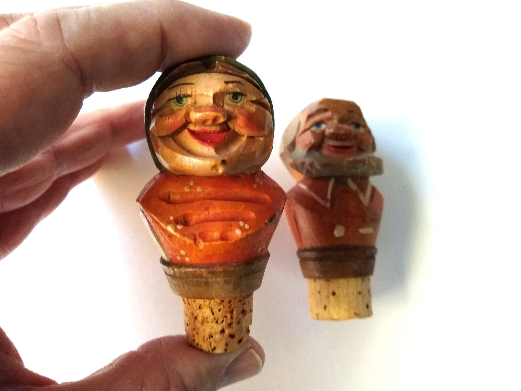 Vintage Hand-carved Wood Old Man and Old Woman Cork Heads, Bar Decor ...