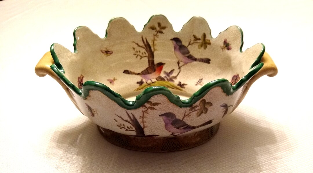 Vintage Chinese Porcelain Monteith Center Bowl With Handles, Birds ...