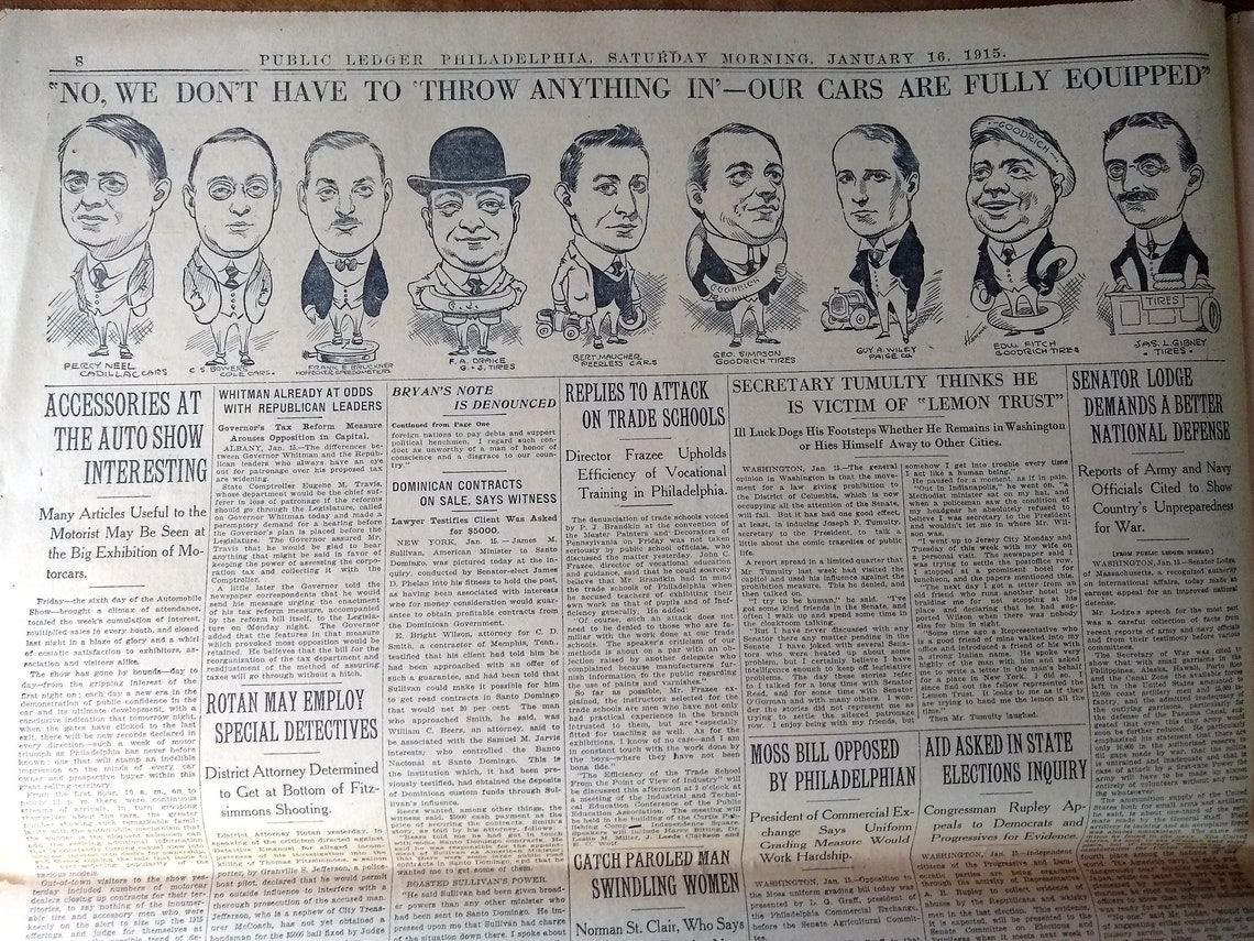 Antique January 16 1915 Philadelphia Public Ledger Newspaper Listed ...