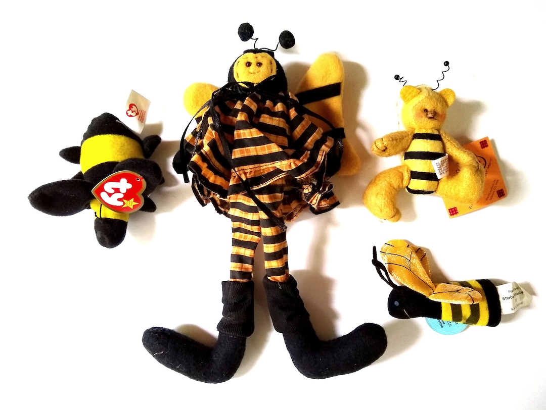 4 Vintage Bumble Bee Toys - 1999 TY Teenie Beanie Bumble the Bee, 2000 Starbucks Bee Finger ...