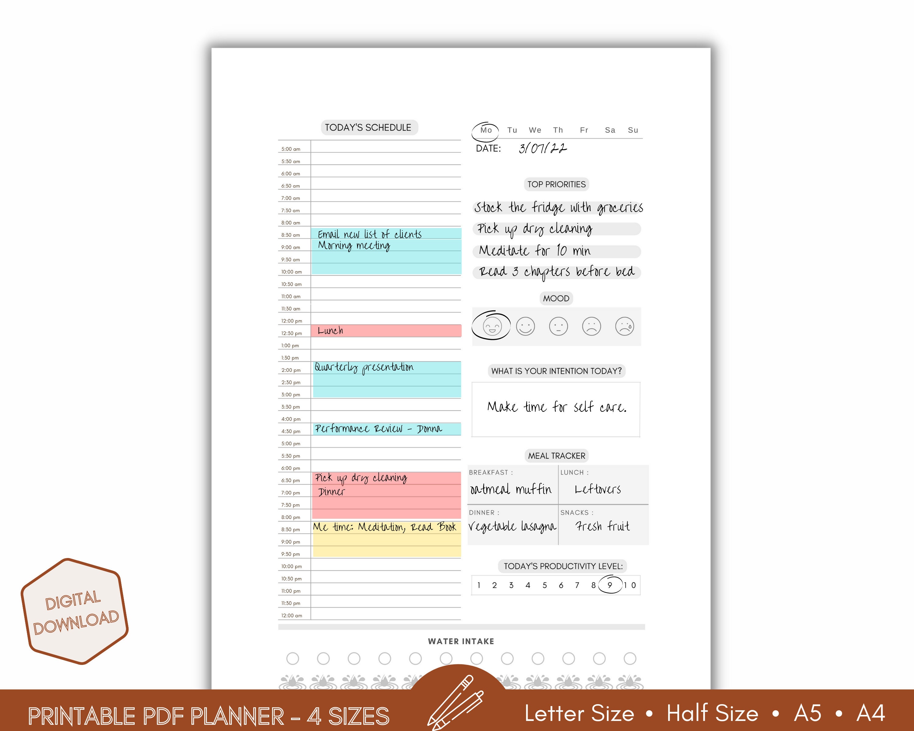 Daily Planner Printable, Daily Schedule, Daily Planner Template, Day ...