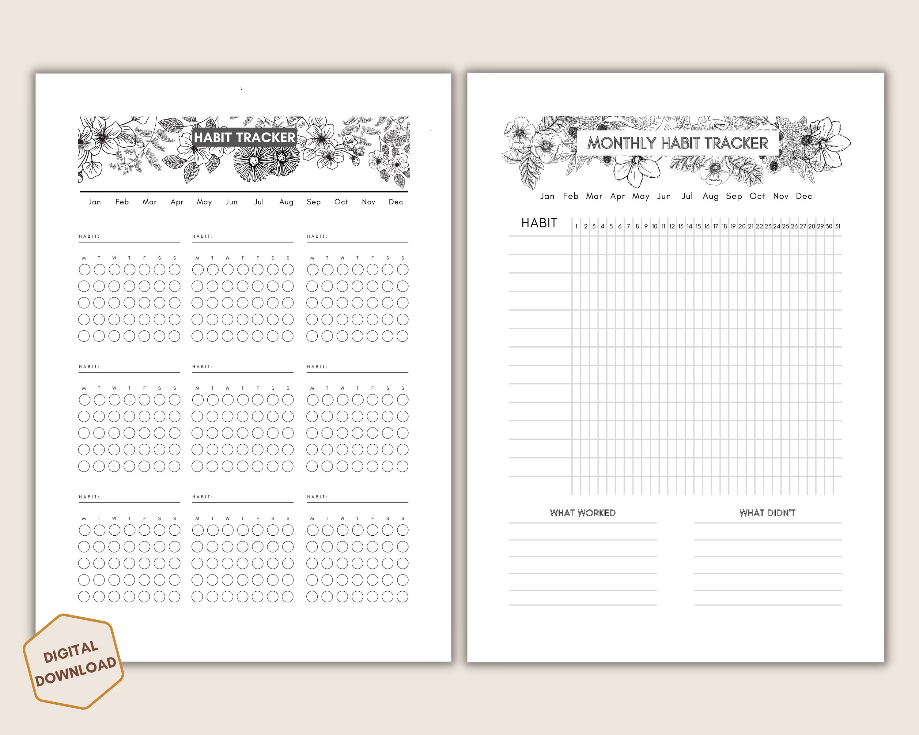 Habit Tracker Printable, Floral Habit Tracker, Habit Tracker Journal ...