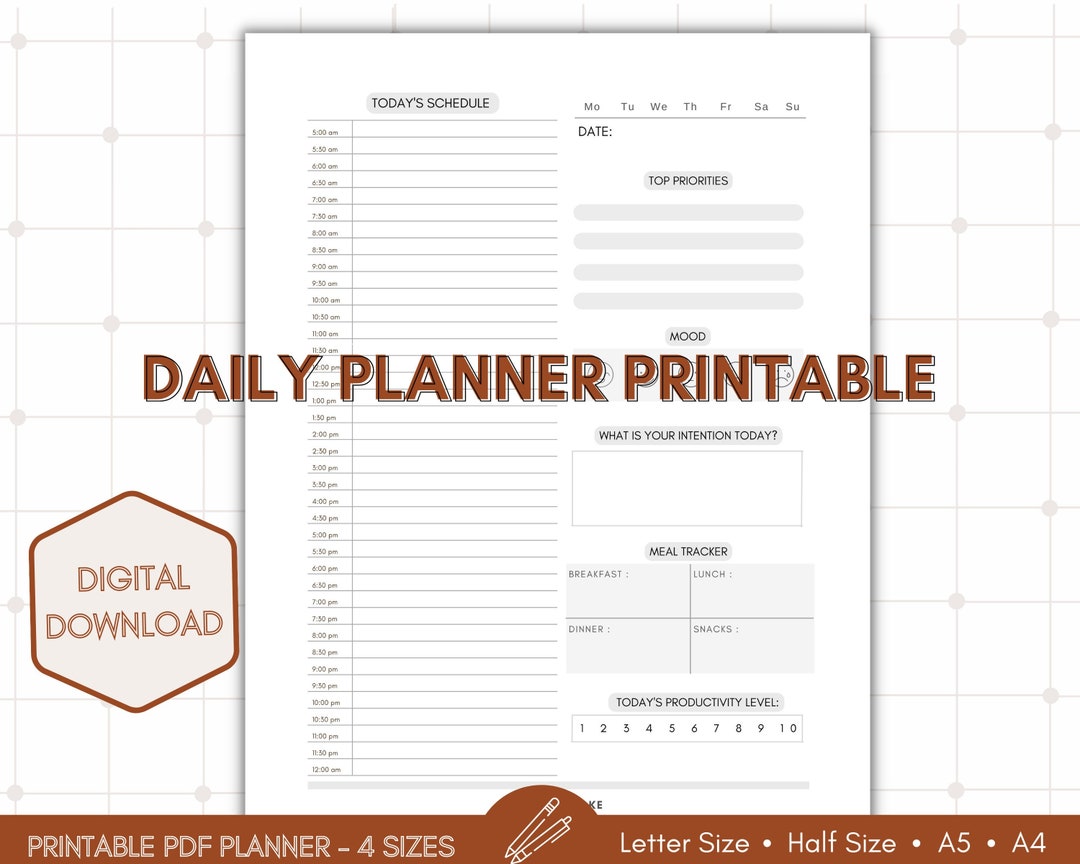 Daily Planner Printable, Daily Schedule, Daily Planner Template, Day ...