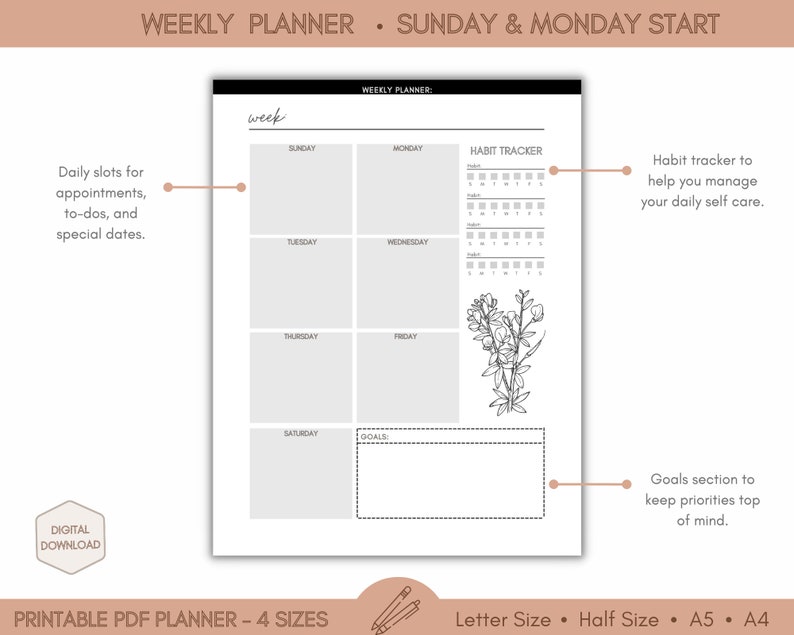 Weekly Planner Printable Week at a Glance Weekly Insert - Etsy