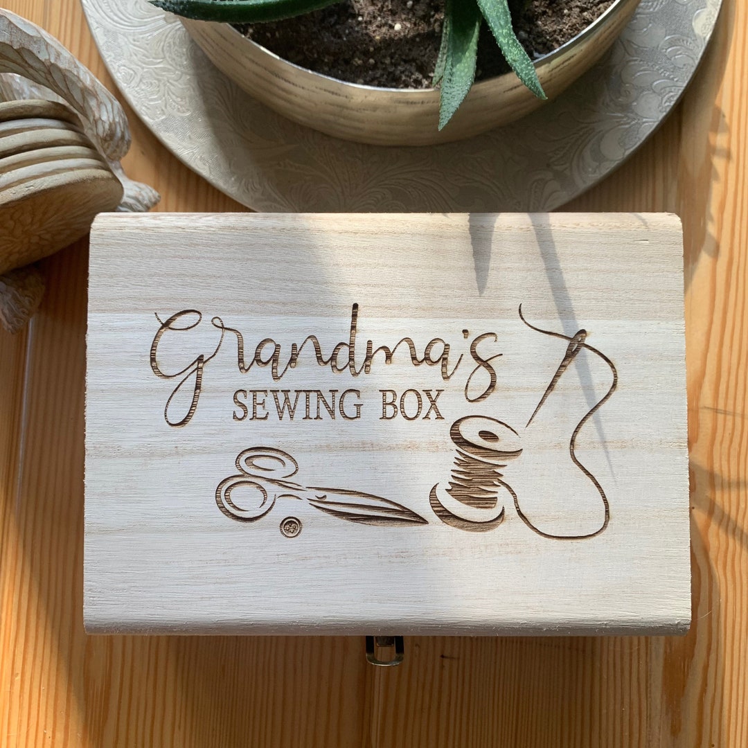 Custom Personalised Engraved Wooden Sewing Box / Sewing Basket With ...