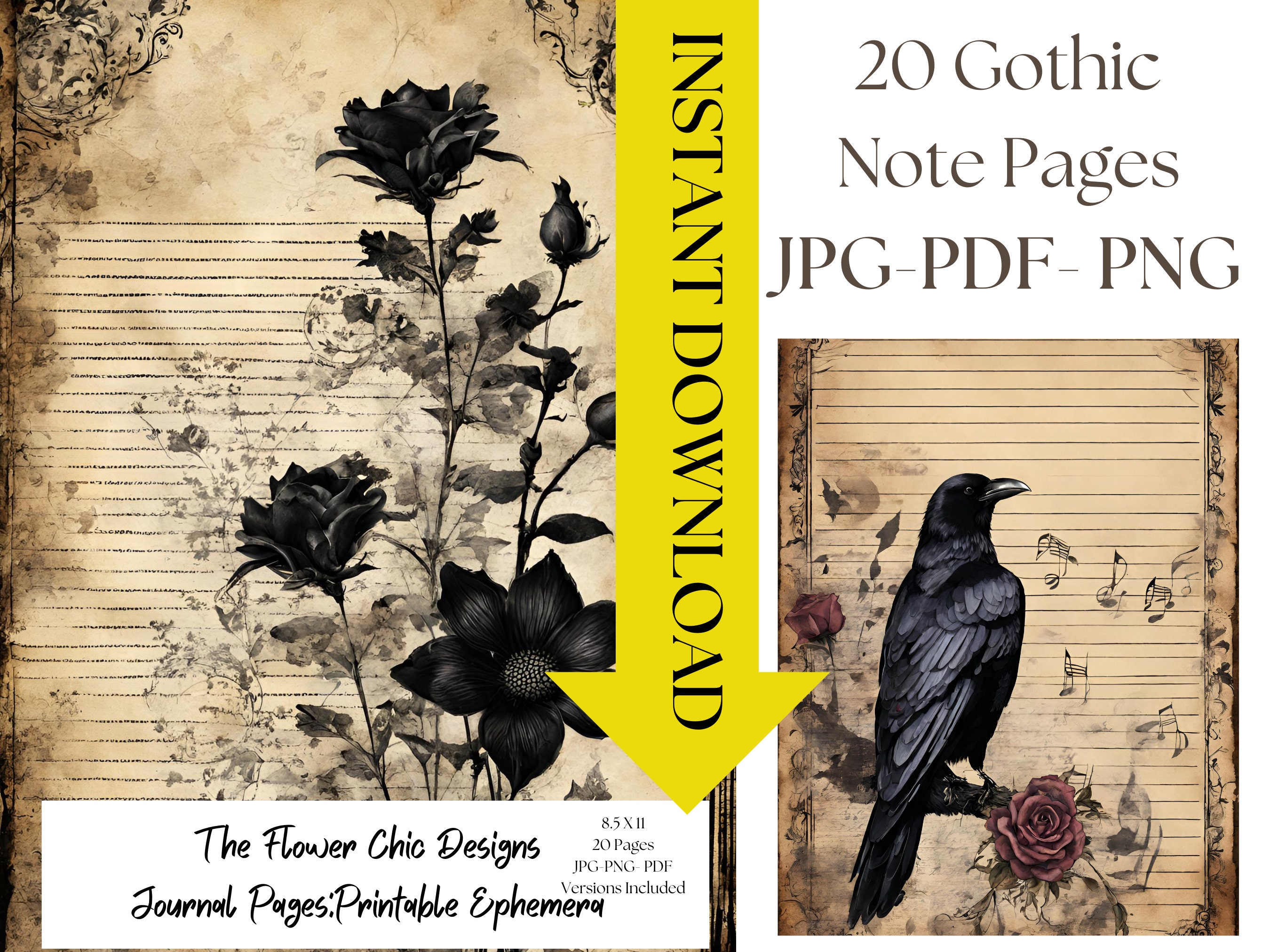 Printable Lined Gothic Raven Notebook Paper for Junk Journal Craft for ...