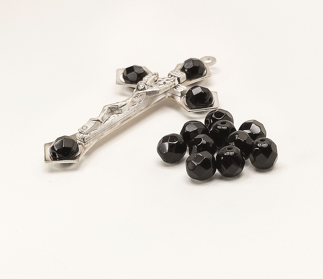 Rosary Making Set Beaded Crucifix and Beads Jet Firepolished Faceted ...