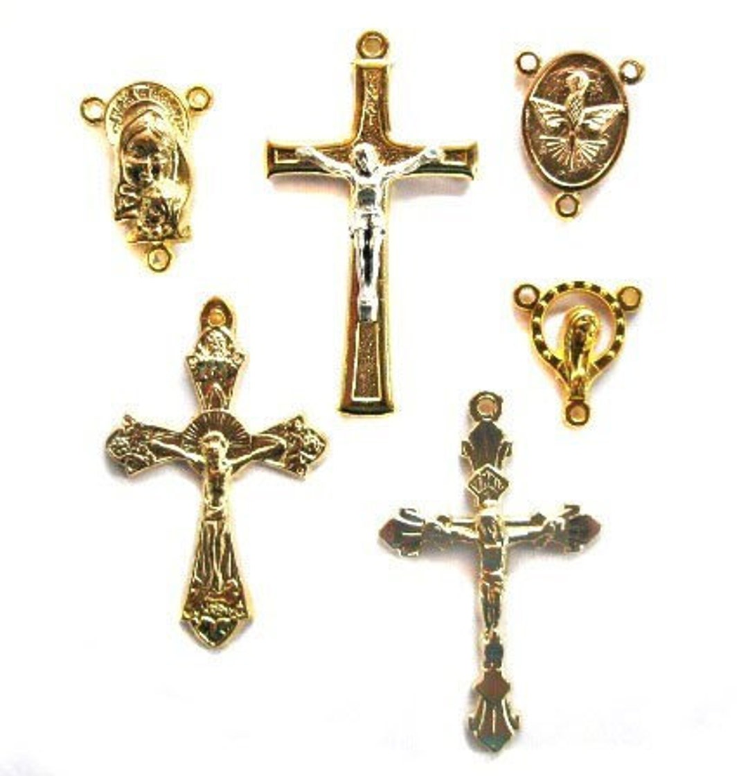 6 Piece Gold Finish Rosary Parts for Rosary Making Rosary Crucifixes ...