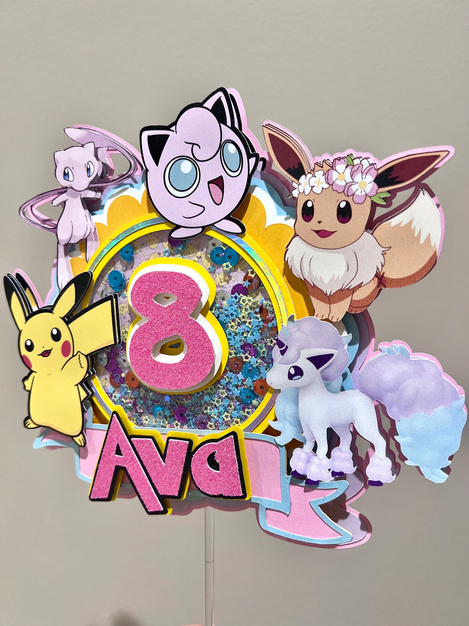 Personalized Cake Topper Pokémon Inspired Shaker Cake Topper Pink ...