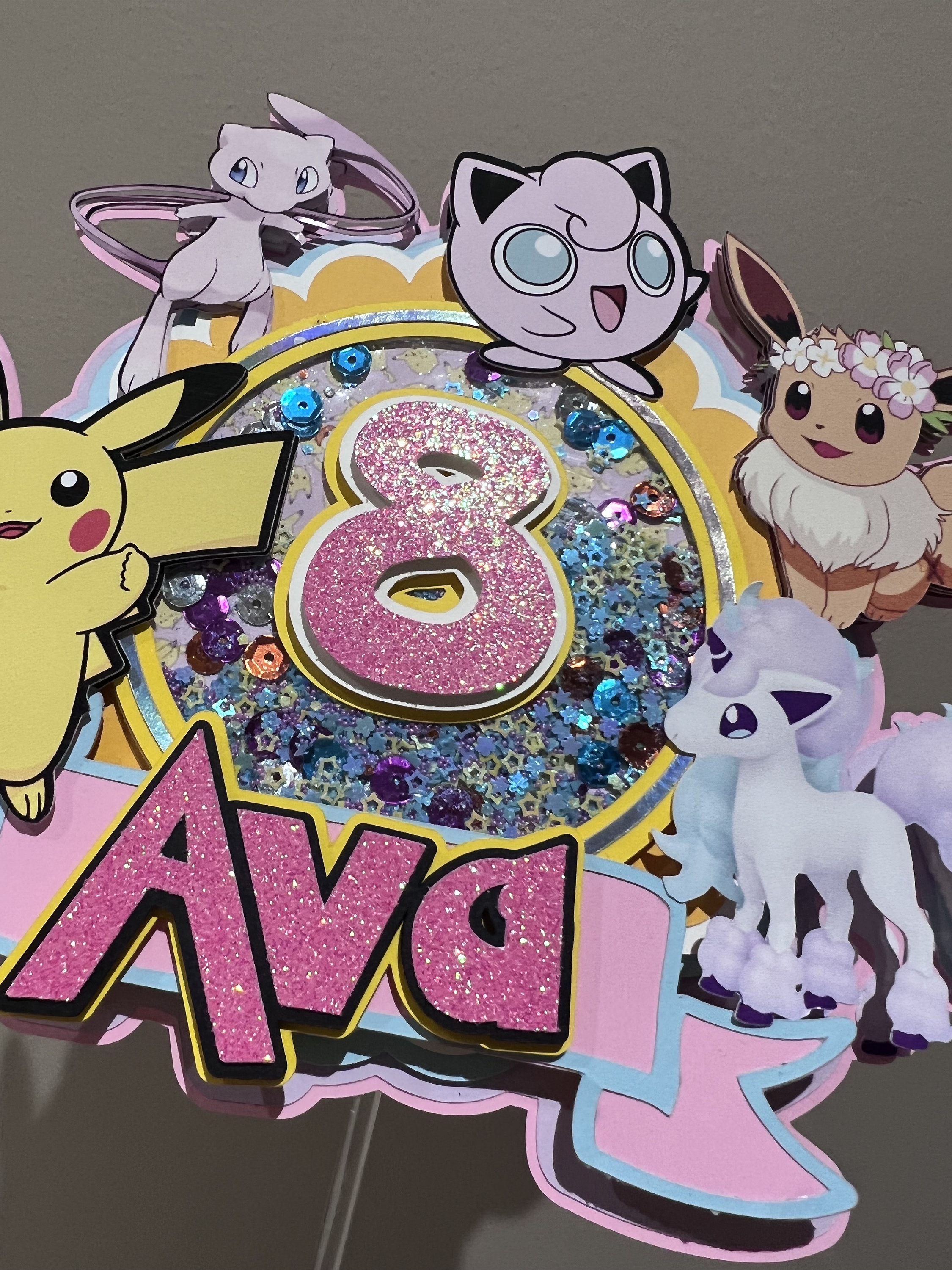 Personalized Cake Topper Pokémon Inspired Shaker Cake Topper Pink ...