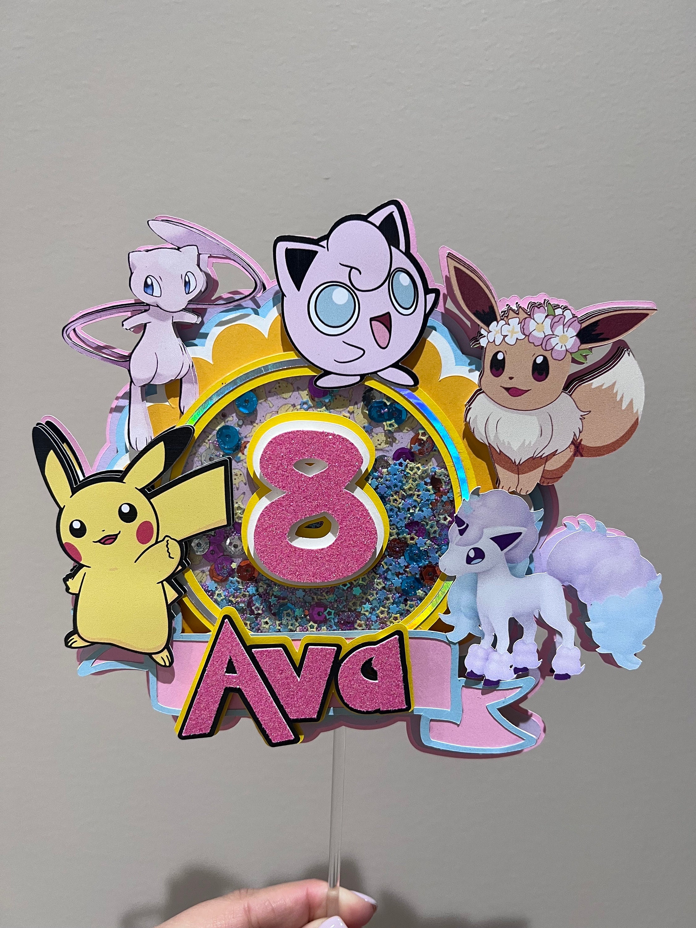 Personalized Cake Topper Pokémon Inspired Shaker Cake Topper Pink ...