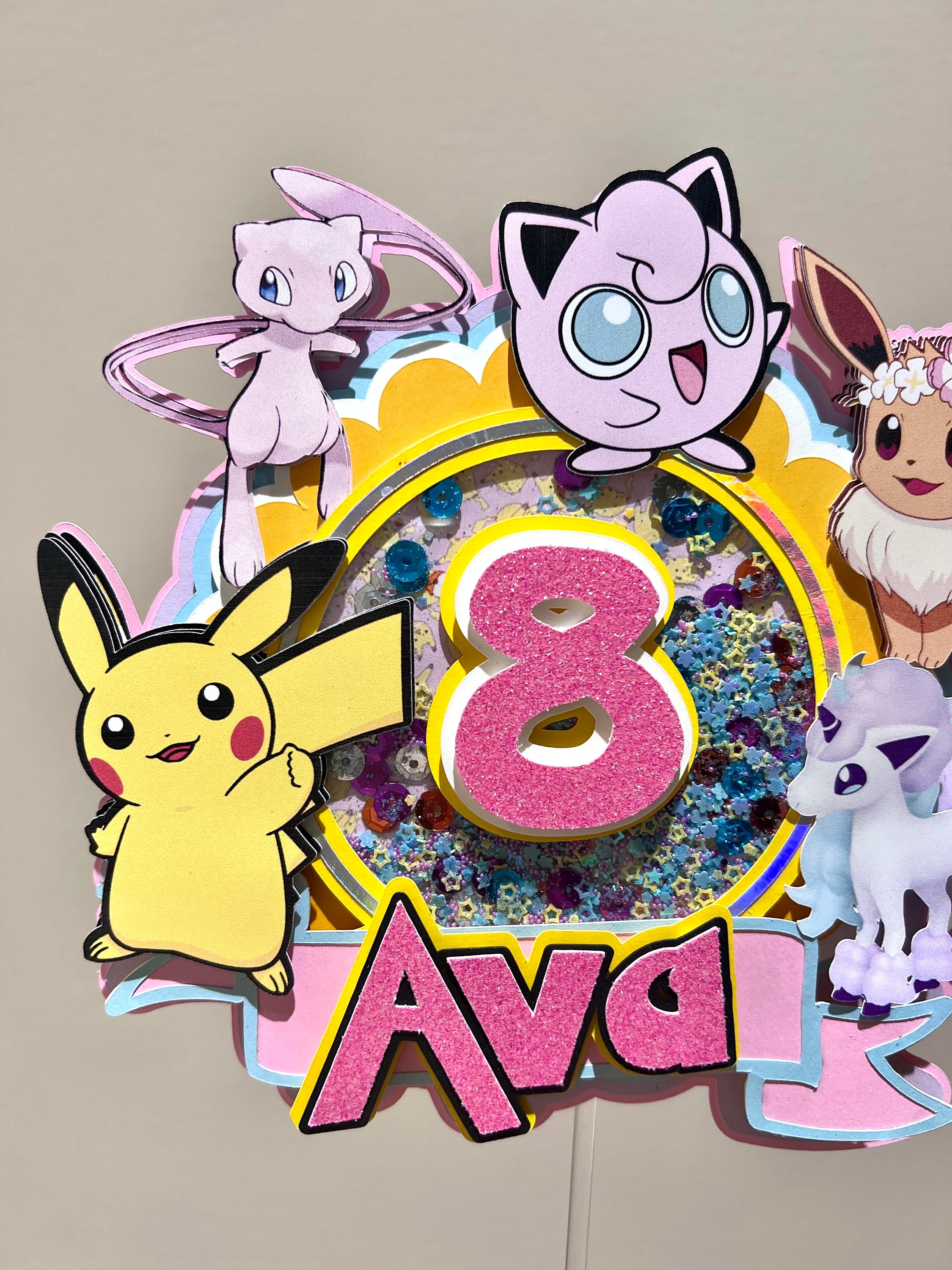 Personalized Cake Topper Pokémon Inspired Shaker Cake Topper Pink ...