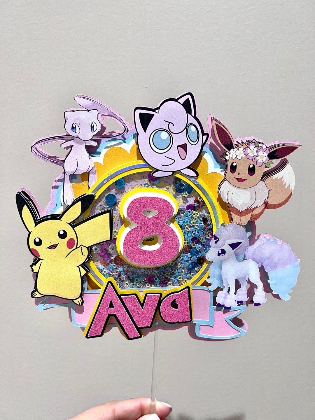 Personalized Cake Topper Pokémon Inspired Shaker Cake Topper Pink ...