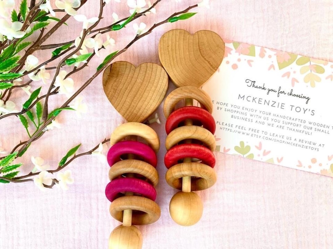 Wooden Heart Rattle Valentine Gift Baby Rattle Baby Shower Gift ...