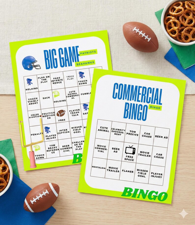 Big Game Bingo for Superbowl | 2026 Football & Commercials, 30 Cards ...