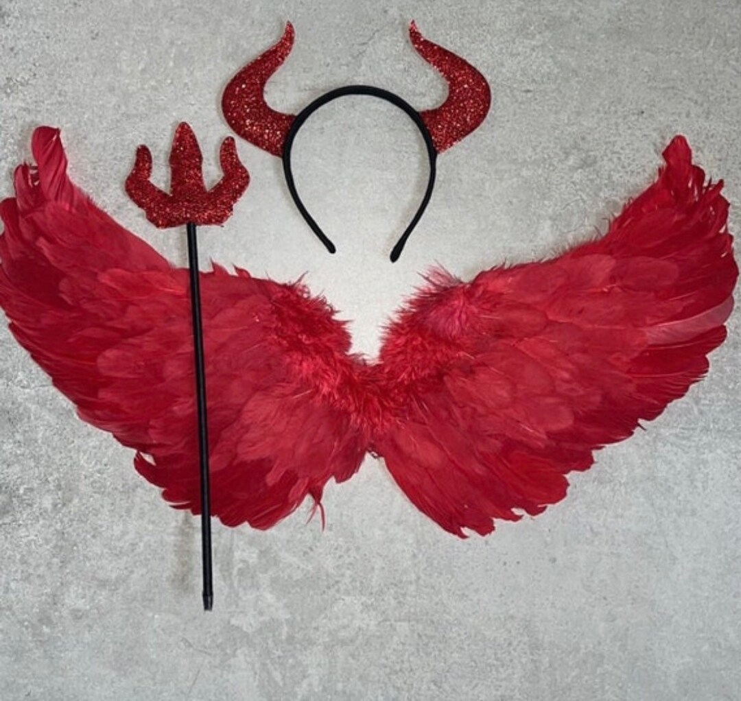Red Devil Set, Red Wings, Devil Accessories, Devil Horns, Devil Fork ...