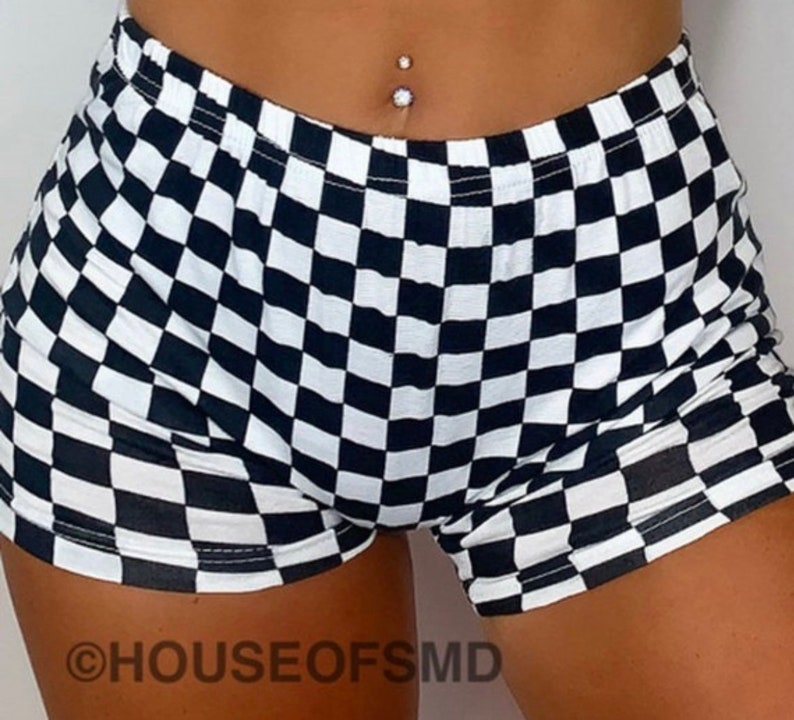 Checkerboard Shorts, Black and White Check Shorts, Checkered Shorts ...