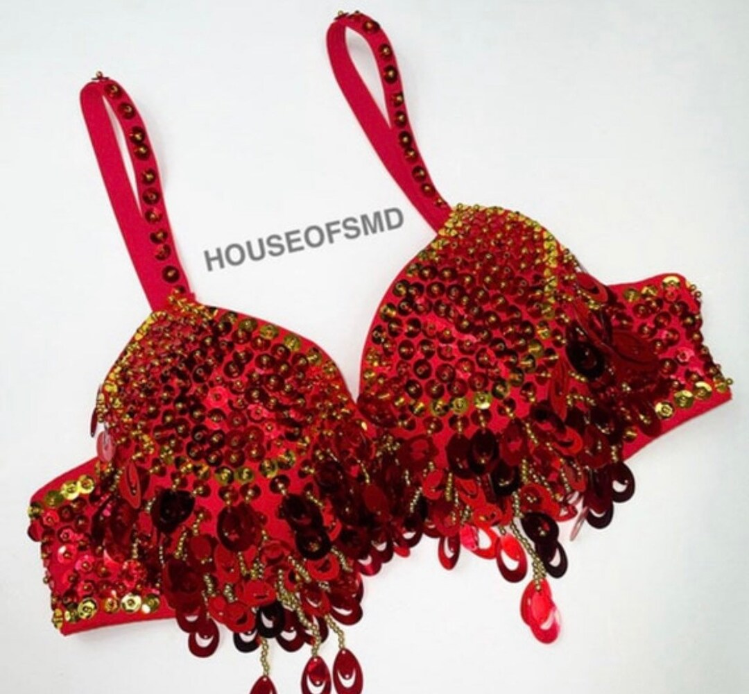 Red Carnival Bra, Festival Bra, Festival Outfit, Bralet, Gold Bra ...