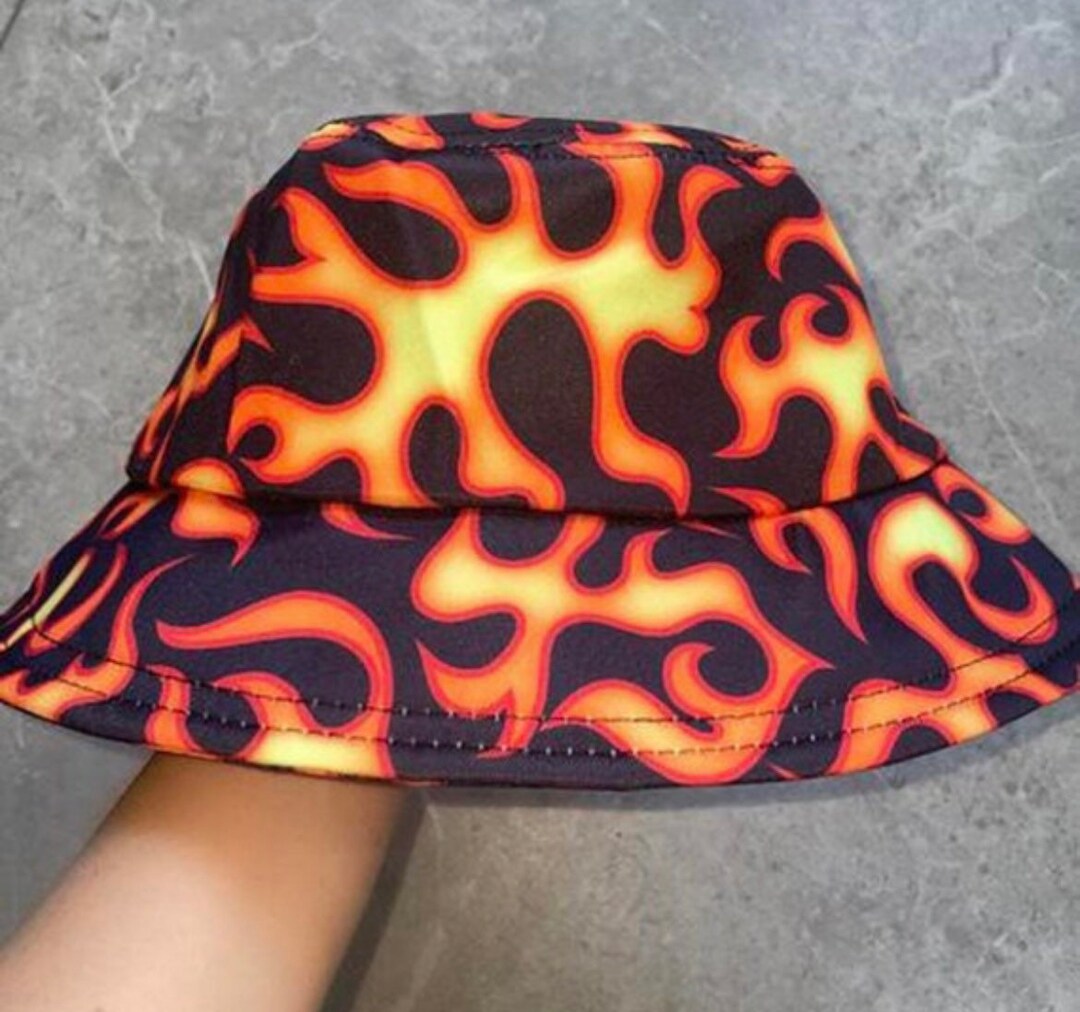 Flame Print Bucket Hat, Fire Print Bucket Hat, Hat , Flame Print Hat ...
