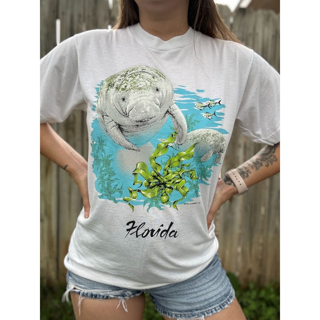 Vintage 90' Florida Manatee Single Stitch Animal Graphic Tee T-shirt ...