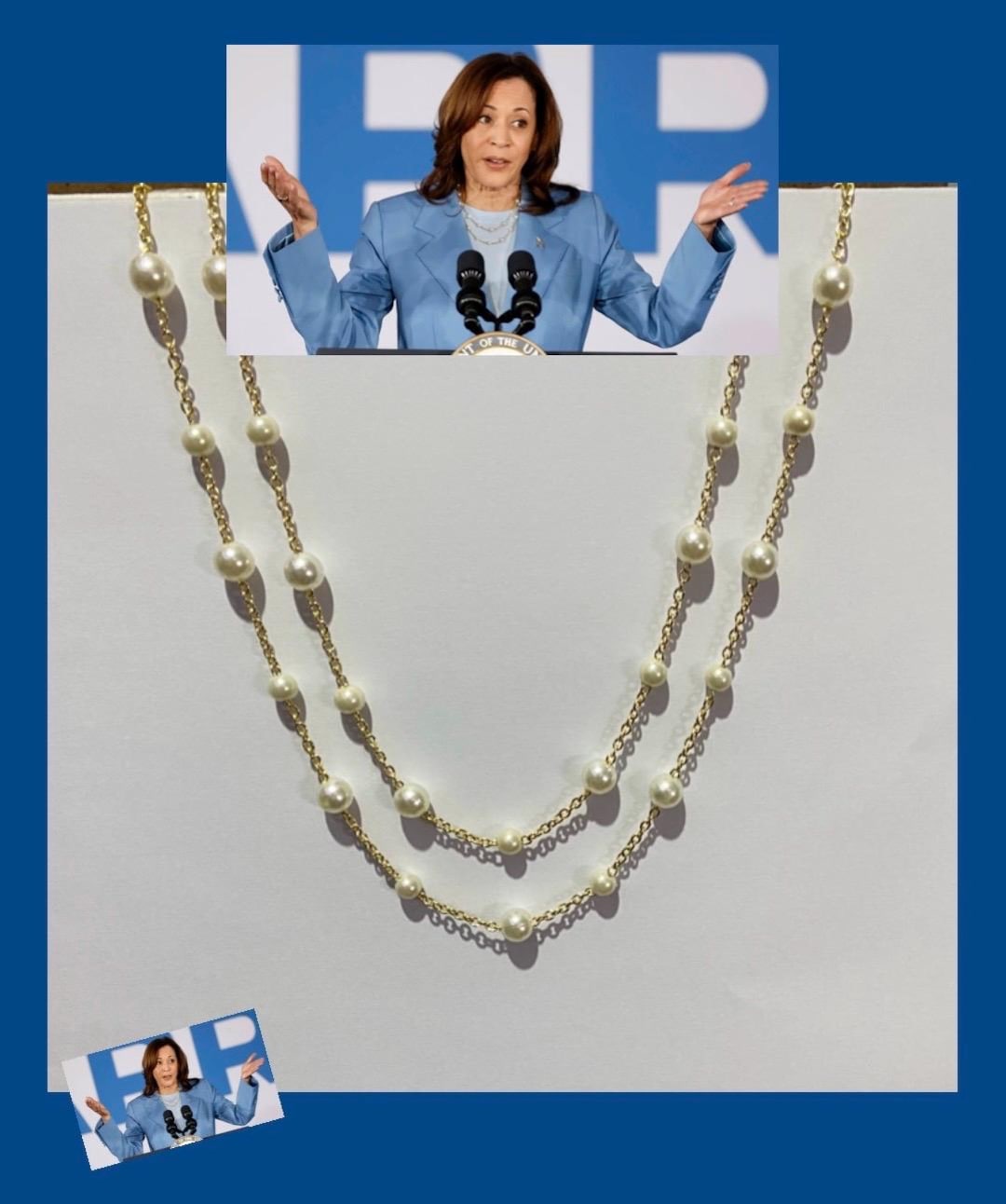 Kamala Harris Pearl Necklace Pearl and Gold Chain Station Chain AKA ...