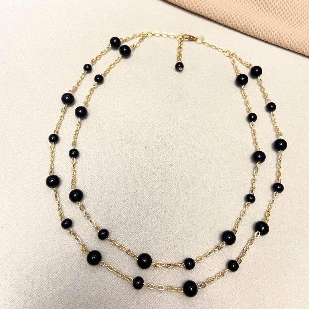 Kamala Harris Black Pearls Necklace With Gold or Silver Chain, Station ...