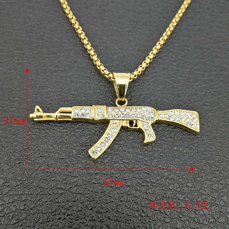 Fashion Hip Hop AK 47 Chain Crystal Men’s Bling Bling Pendant Cuban ...