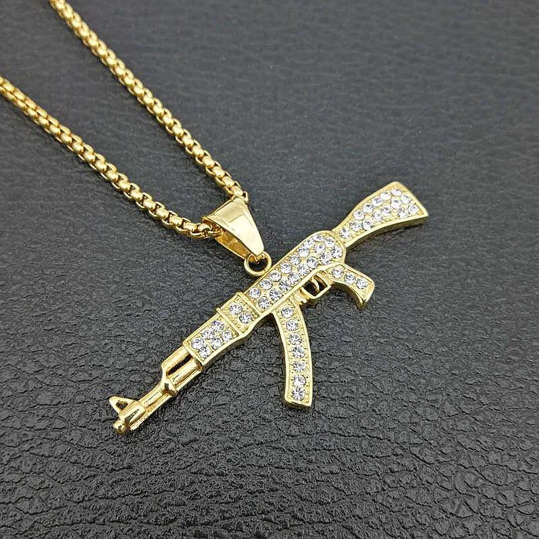 Fashion Hip Hop AK 47 Chain Crystal Men’s Bling Bling Pendant Cuban ...