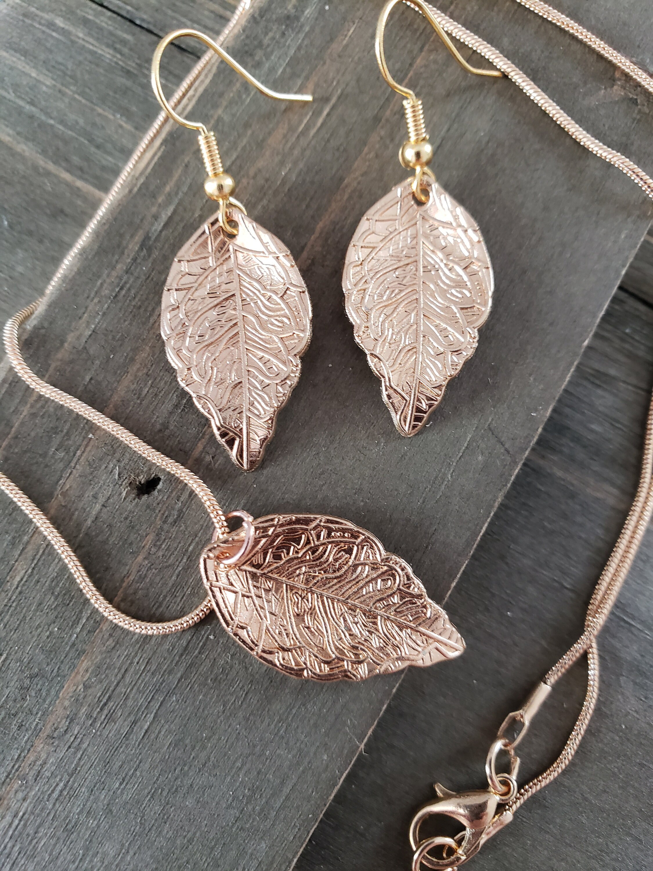 Gold Leaf Jewelry Set 18k Gold Leaves Necklace Handmade | Etsy