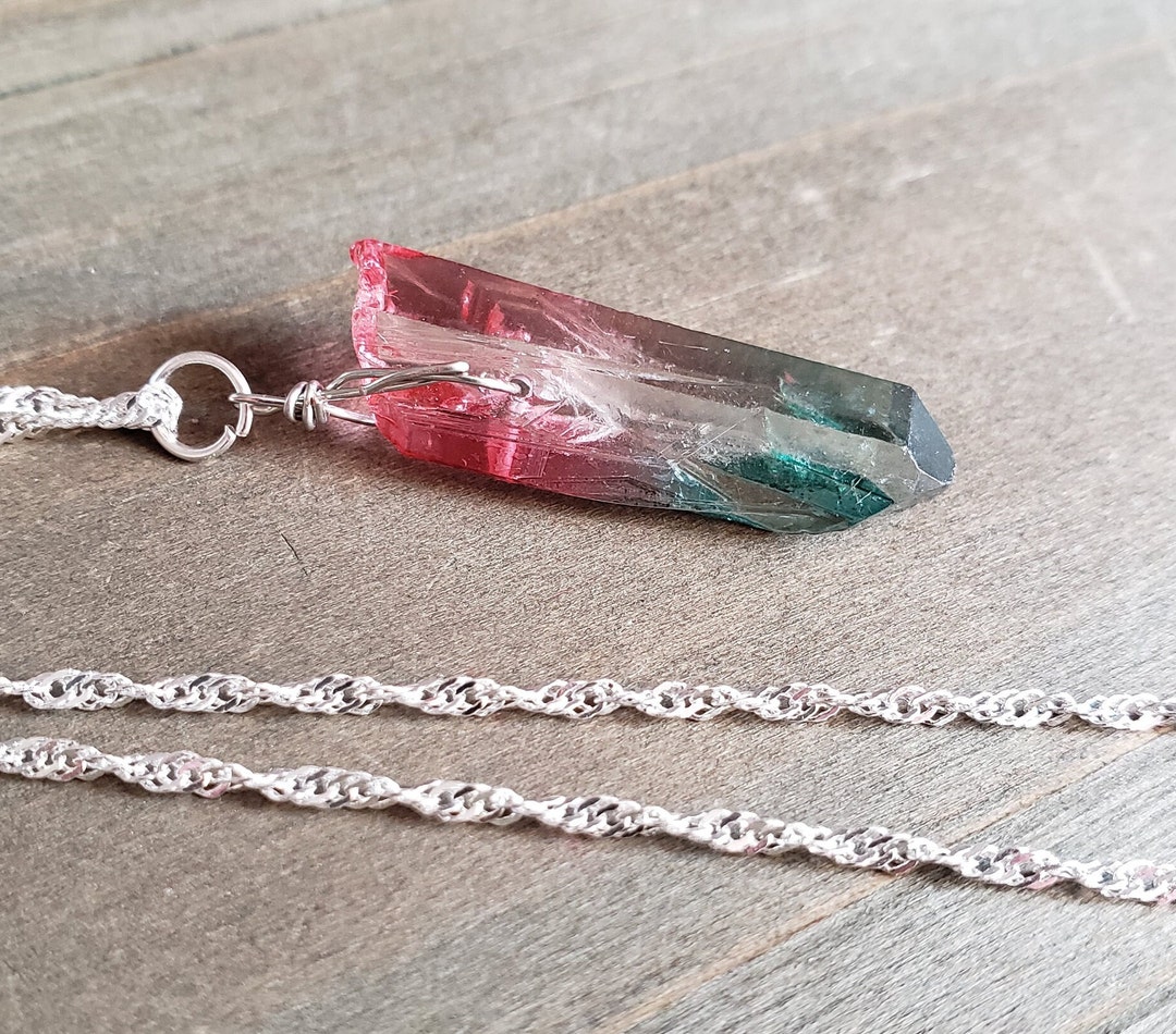 Red White and Blue Strawberry Quartz Crystal Necklace- 925 Sterling ...