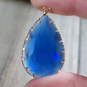 18k Gold Royal Blue Crystal Necklace Handmade Real Stone Deep Blue ...