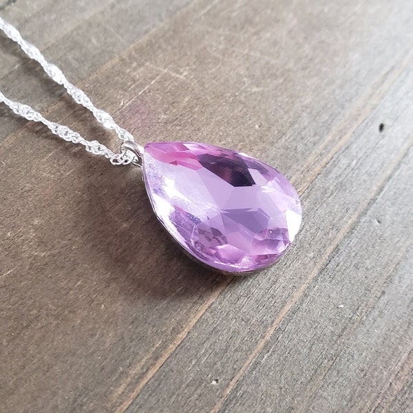 Purple Crystal Teardrop Necklace - Etsy