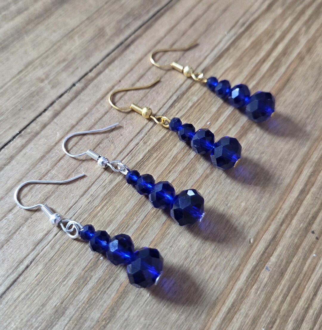 Royal Blue Glass Tier Earrings- Handmade 925 Sterling Silver 18k Gold ...