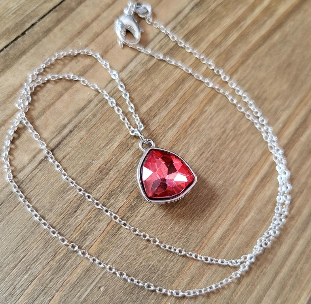 Ruby Red Crystal Necklace- 925 Sterling Silver Handmade Iridescent Red ...