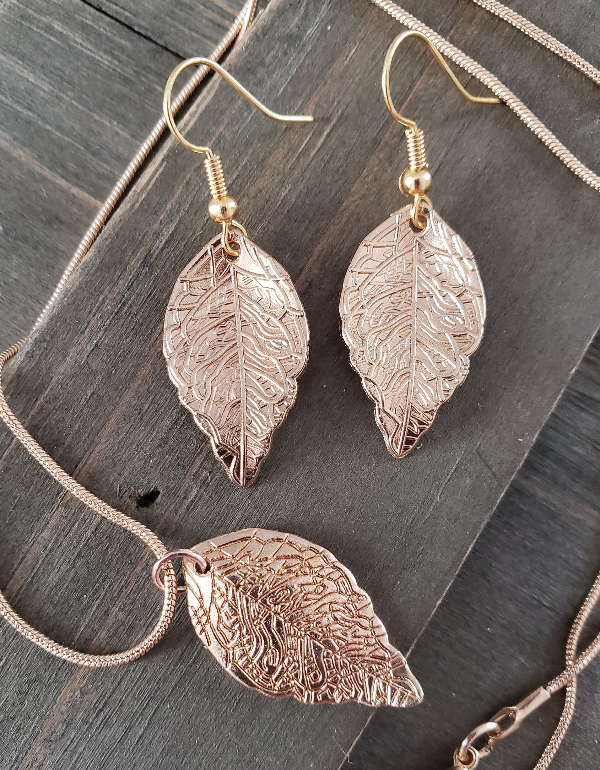 Gold Leaf Jewelry Set 18k Gold Leaves Necklace Handmade | Etsy
