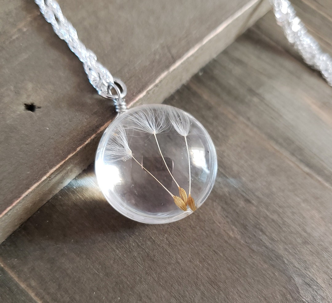 Dandelion Wish Pressed Flower Necklace- 925 Sterling Silver Water ...