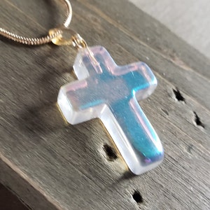 Aurora Borealis Glass Cross Necklace- 18k Gold Iridescent Handmade ...