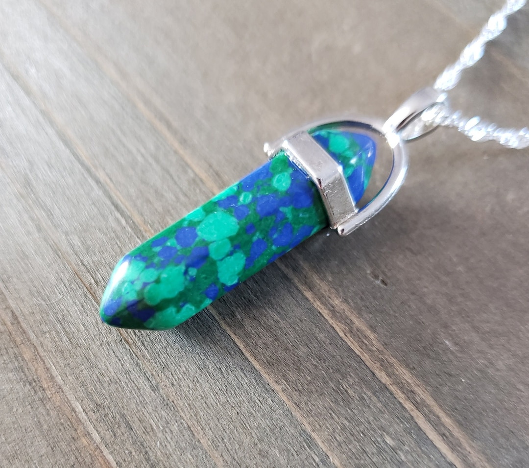 Sea Green Sodalite Crystal Necklace- 925 Sterling Silver Water Ripple ...