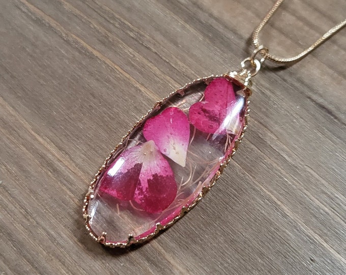 Bleeding Heart Necklace 18k Gold Epoxy Resin Preserved Pressed Dried ...