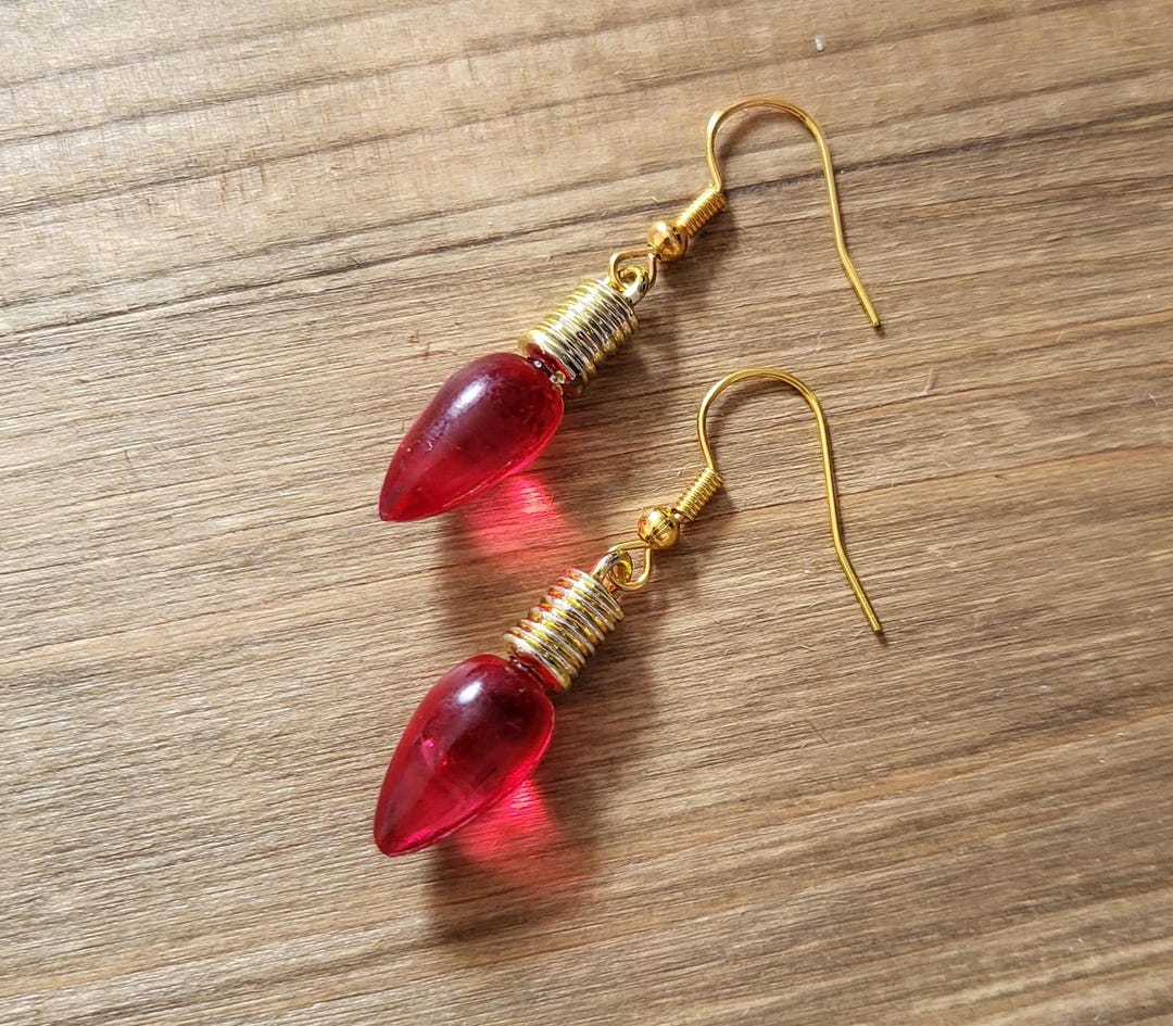 Red Resin Christmas Lights Earrings- 18k Gold Decorative Red Bulb ...