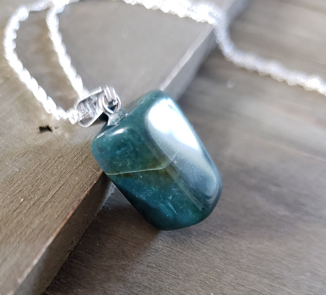 Blue Fancy Jasper Tumble Stone Natural Crystal Necklace- 925 Sterling ...