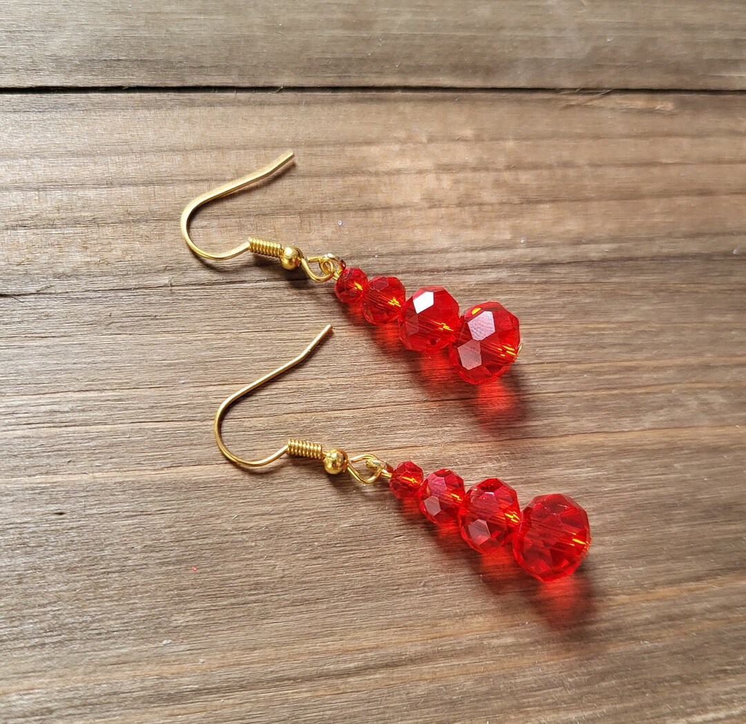 Fiery Red Glass Tier Earrings- Handmade 18k Gold Crystal Earrings ...