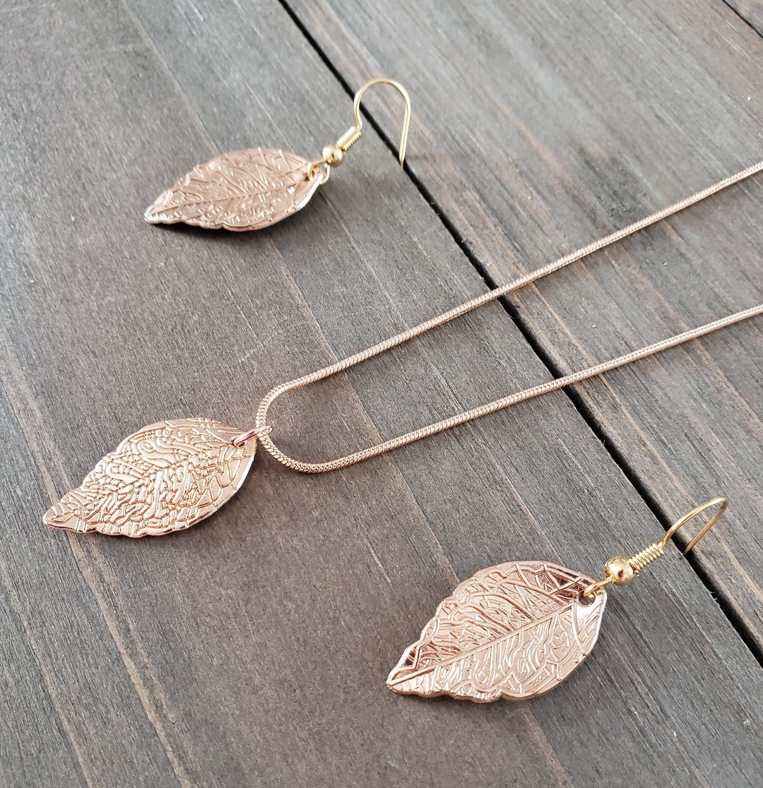 Gold Leaf Jewelry Set- 18k Gold Leaves Necklace- Handmade Necklace ...