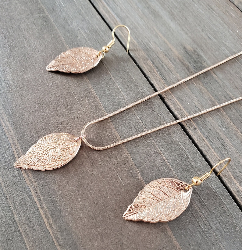 Gold Leaf Jewelry Set 18k Gold Leaves Necklace Handmade | Etsy