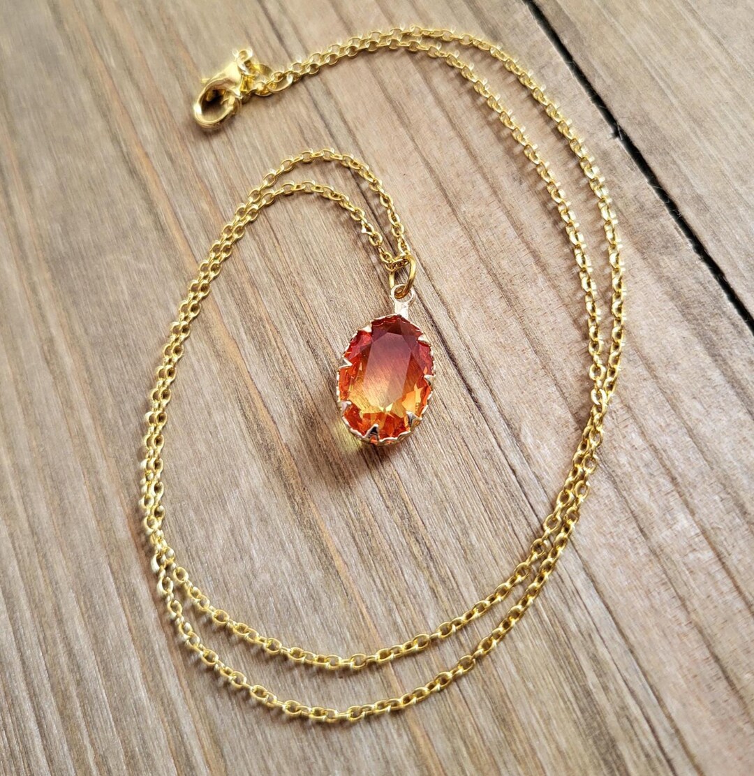 Fire Stone Cubic Zirconia Necklace- 18k Gold Handmade Orange Fire ...