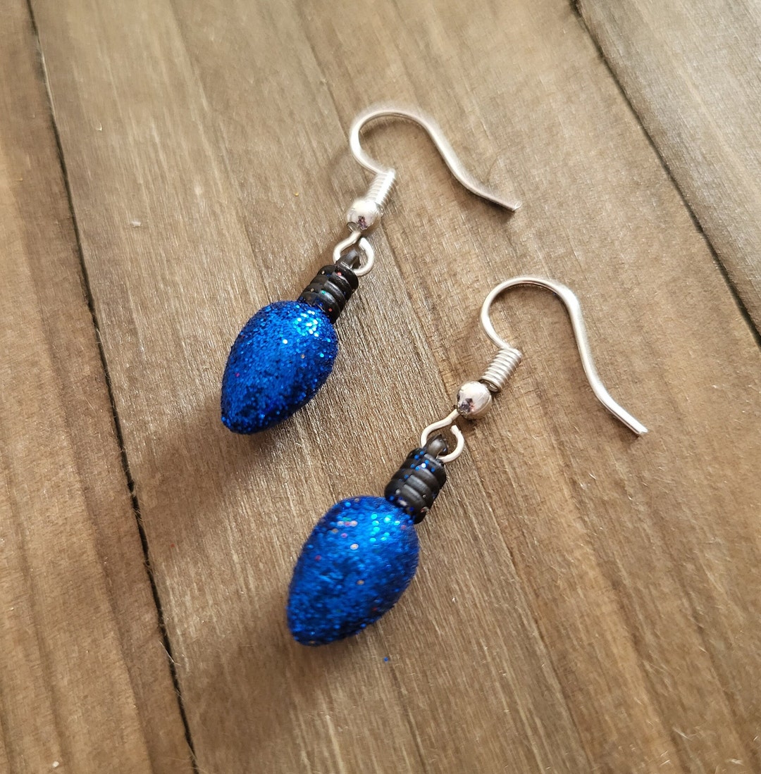 Blue Glitter Christmas Lights Earrings- 925 Sterling Silver Decorative ...
