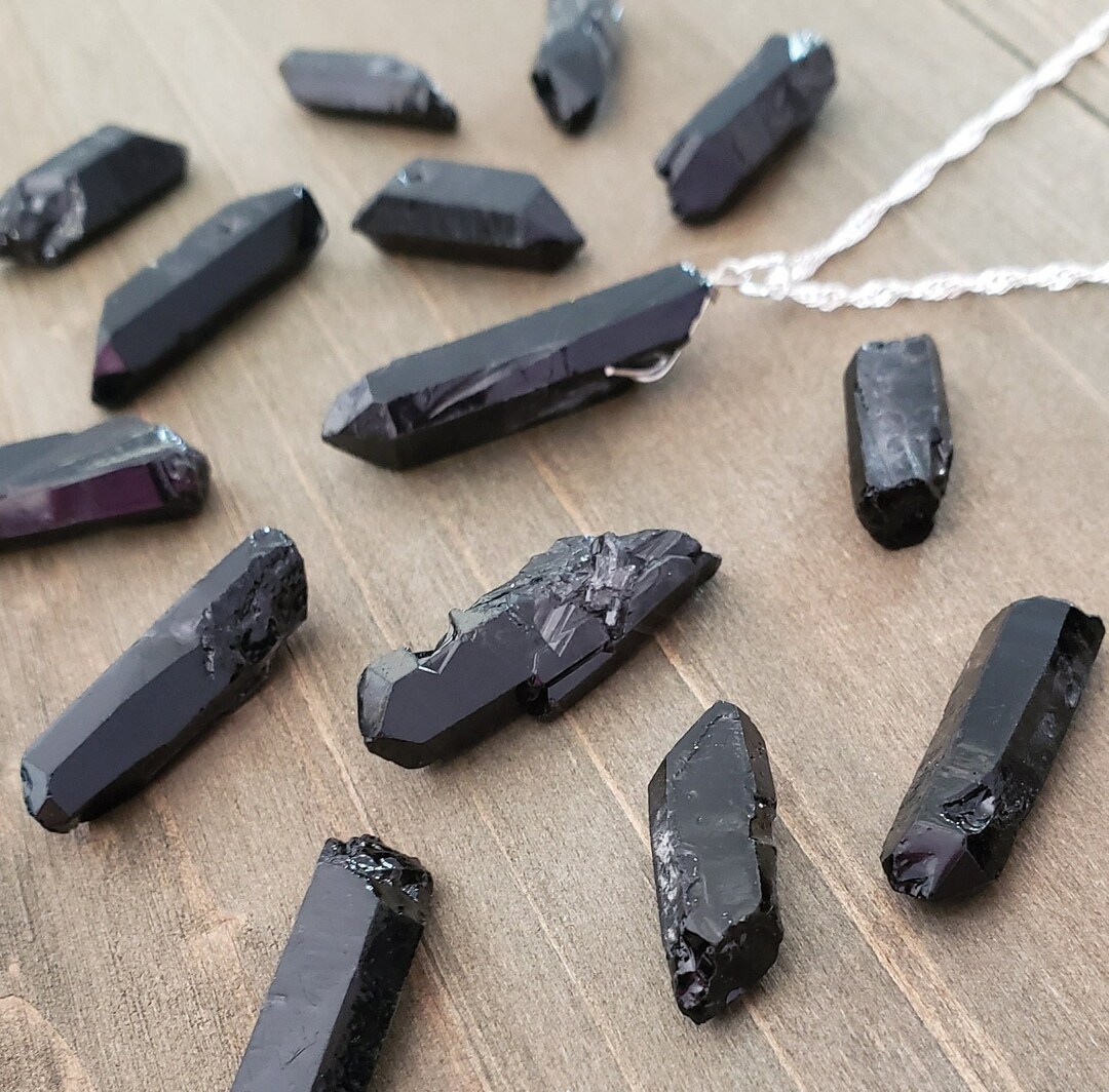 Black Obsidian Crystal Necklace- 925 Sterling Silver Water Ripple ...