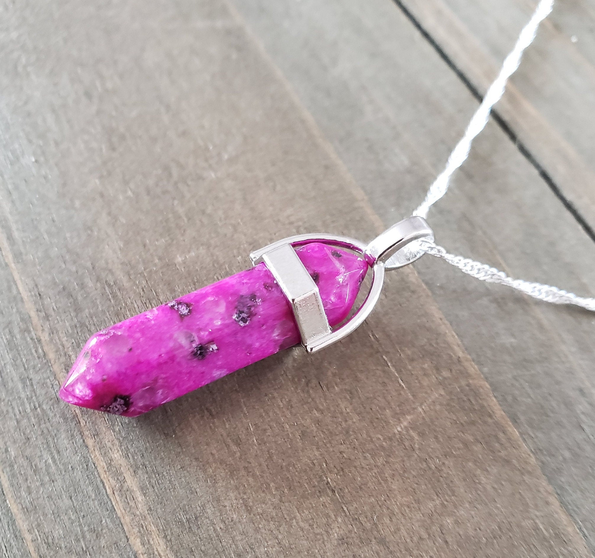 Pink Howlite Natural Stone Necklace- 925 Sterling Silver Water Ripple ...