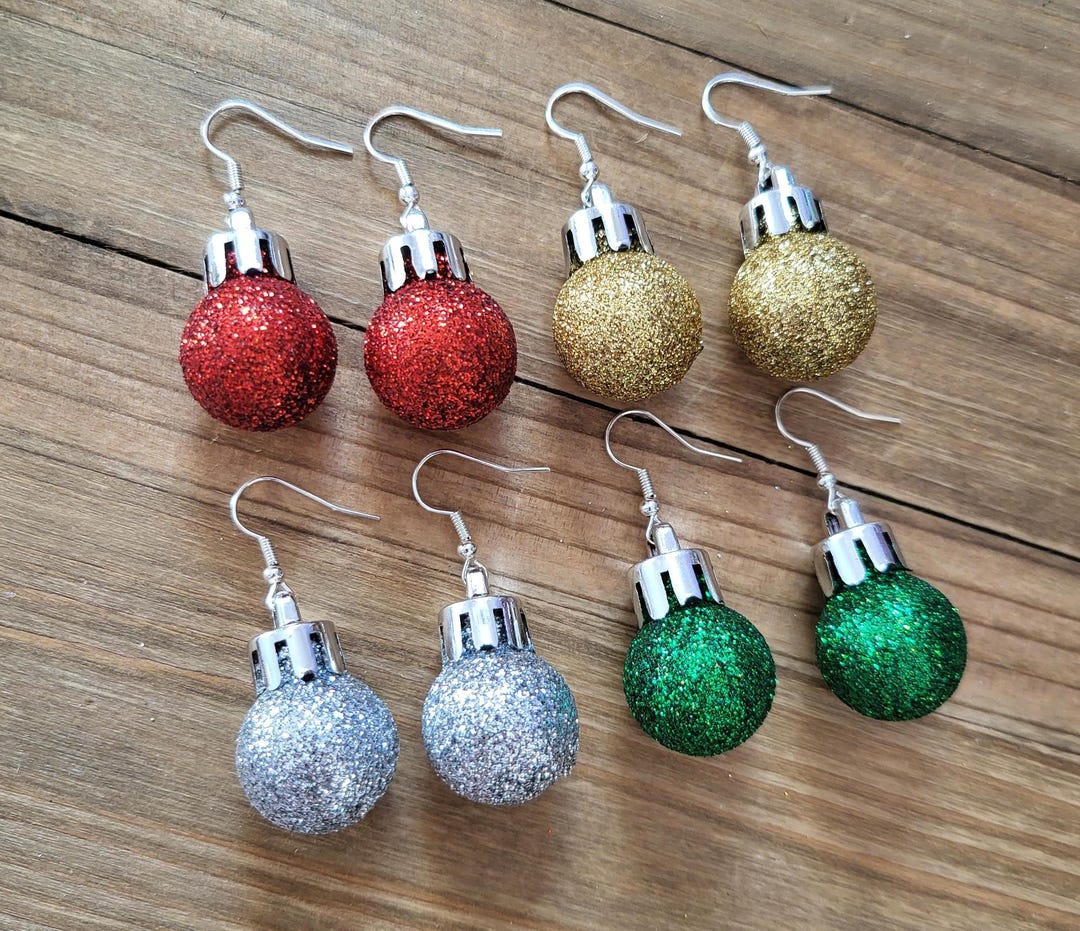Glittering Christmas Ornament Earrings- 925 Sterling Silver Decorative ...